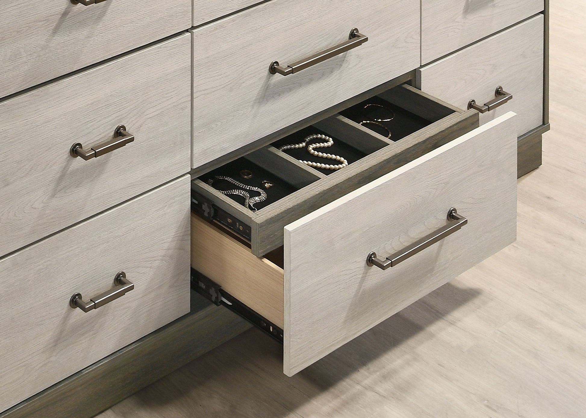 Fenwick 9 drawer Dresser Grey Oak Charlotte s Furniture and Fashion